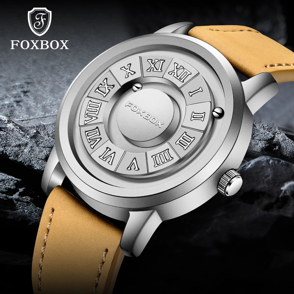 FOXBOX-Men's Quartz Watches with Leather Strap, Top Band, Scroll Beads ...