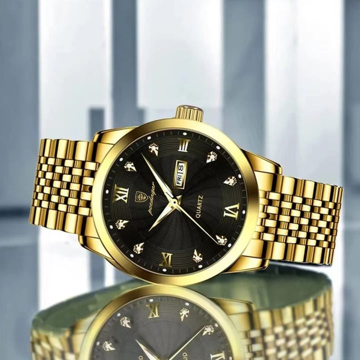 POEDAGAR Gold Fashion Stainless Steel Strap Business Multifunctional ...