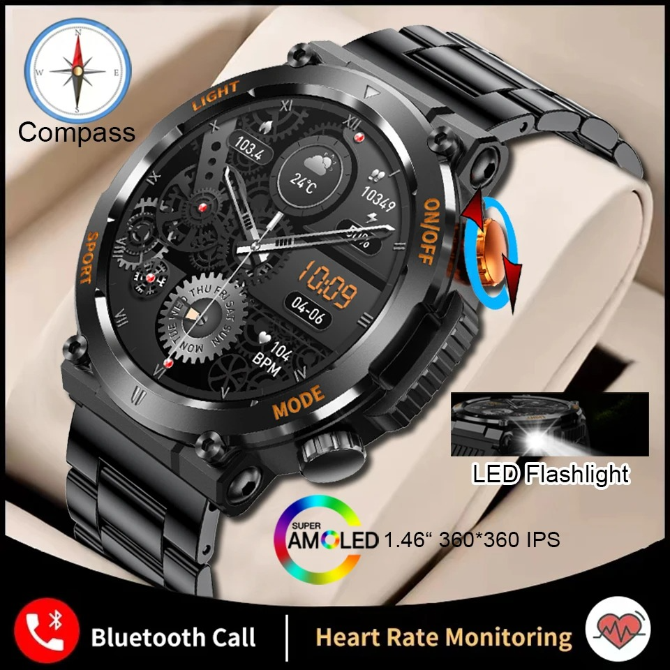 LED Lights Compass Watch For Men Smart Watch Sports Fitness IP67 ...