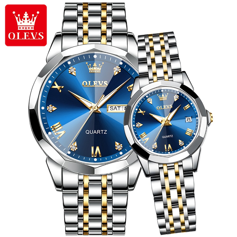 OLEVS 9931 Lover's Quartz Watch for Men Women Solid Stainless Steel ...